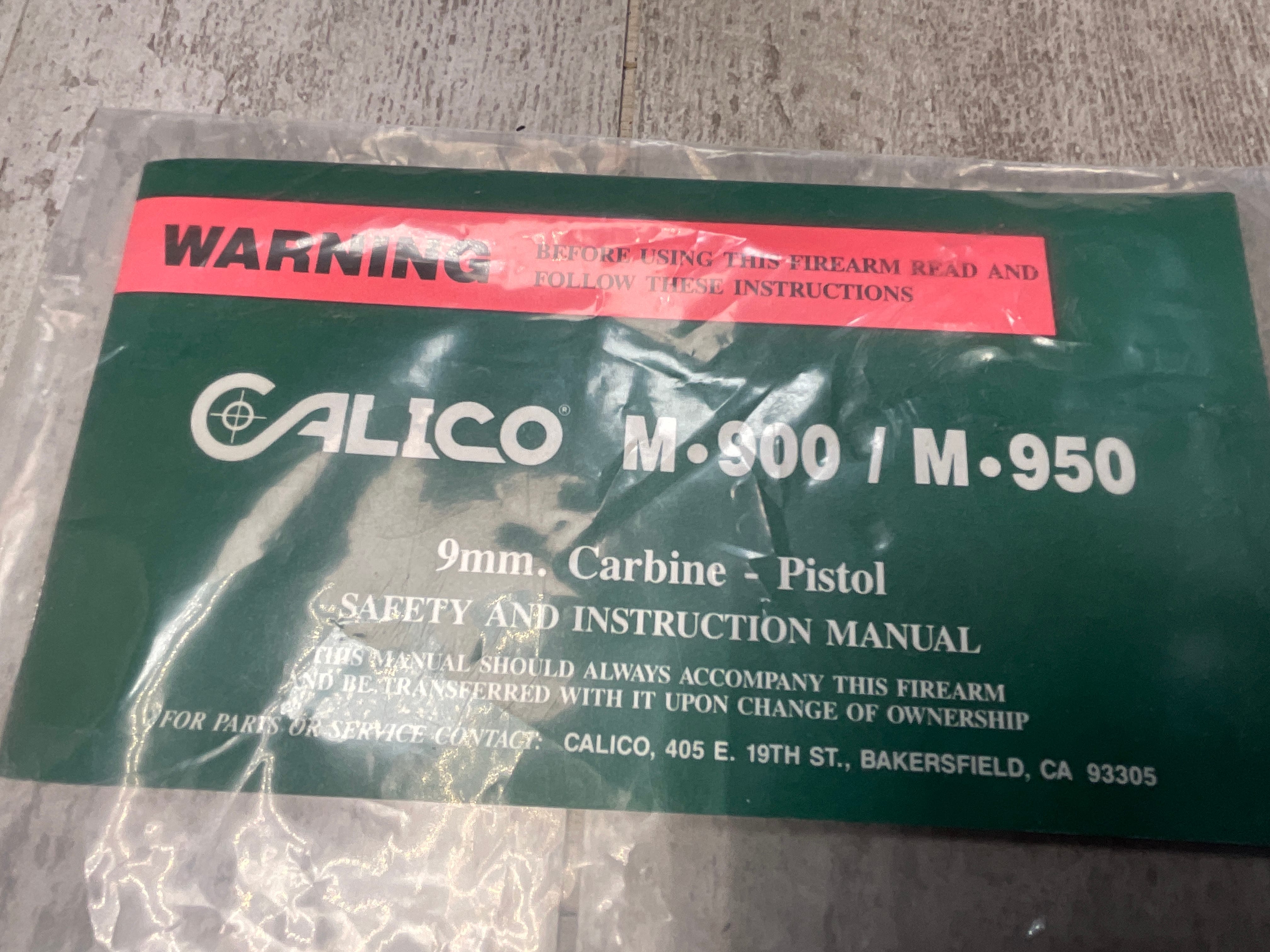 CALICO M-950 9MM SEMI AUTO PISTOL W/ 50 ROUND MAGAZINE, LIKE NEW ...