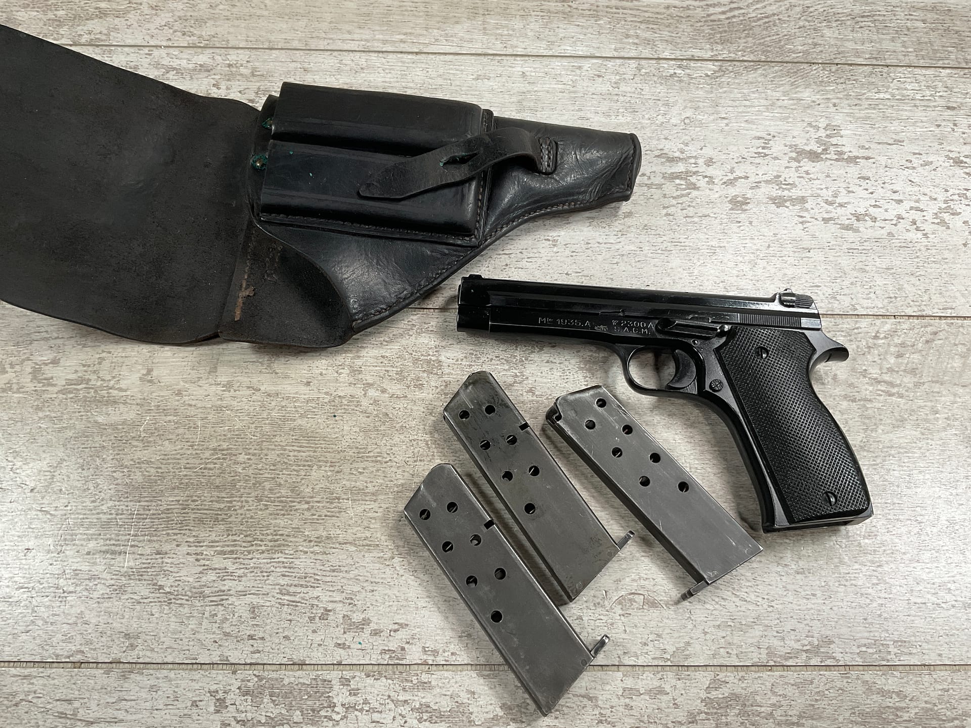 FRENCH SACM MODEL 1935A NAZI MARKED PISTOL RIG, ALL MATCHING & MINTY #3 ...