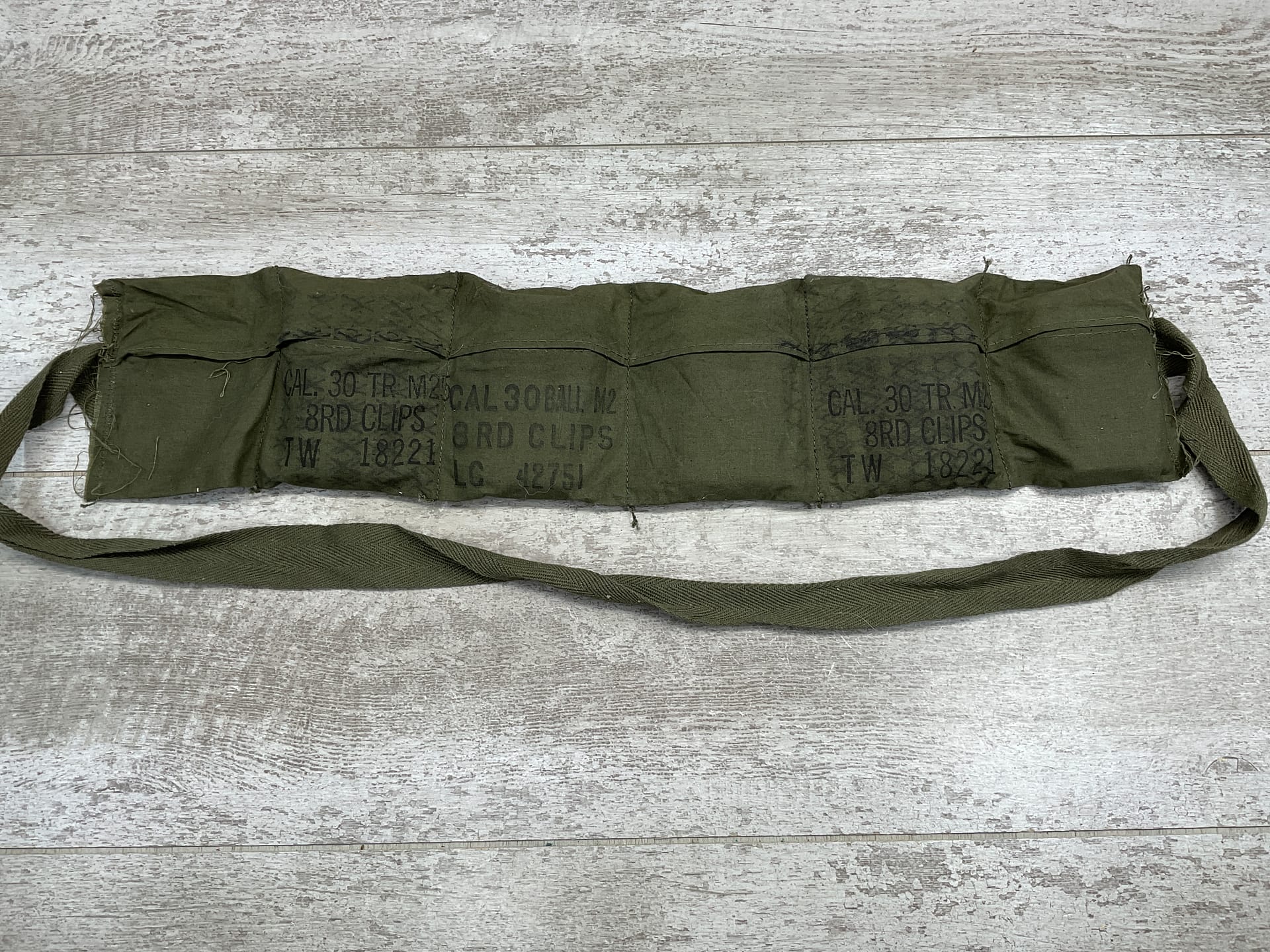 ARMY GREEN .30 CAL AMMO BANDOLIER, 48 ROUNDS/BANDOLIER IN CLIPS ...