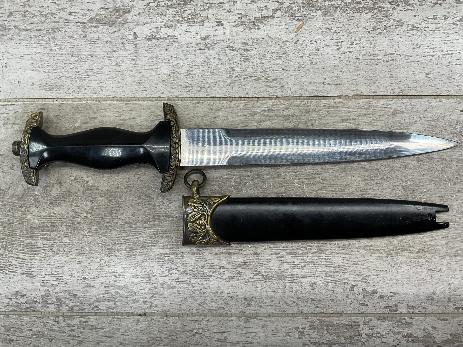 REPLICA WWII GERMAN SS DAGGER, DAMAGED MISSING TOP COVER OF DAGGER ...