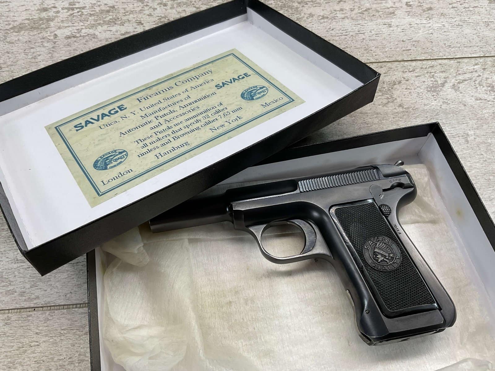 SAVAGE MODEL 1907 .32ACP PISTOL IN ORIGINAL KRAFT BOX, MINTY ...