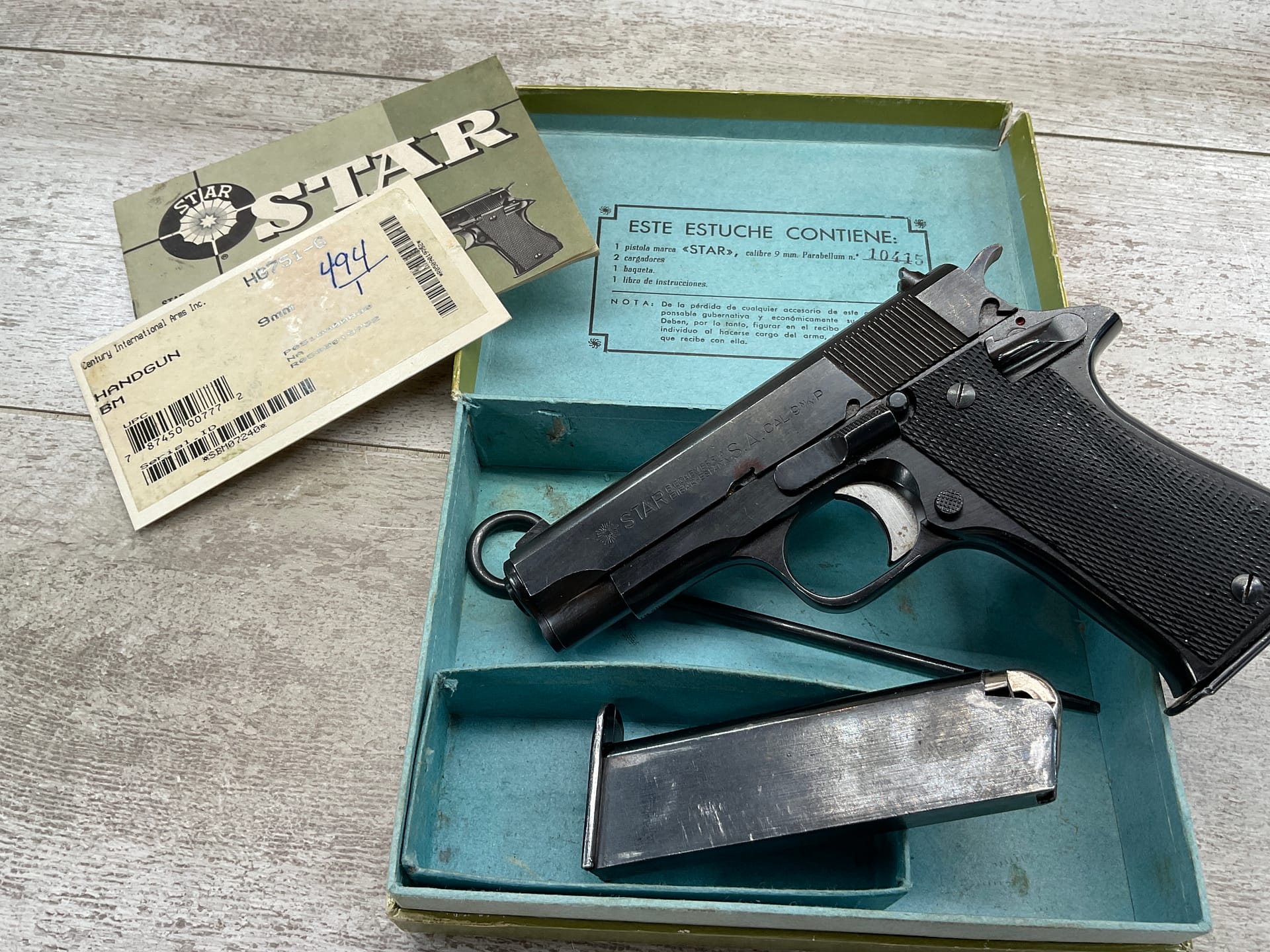 STAR MODEL BM 9 MM PARABELLUM IN ORIGINAL BOX, FROM JAMES EARL JONES COLLECTION #3-08120-BDH ...