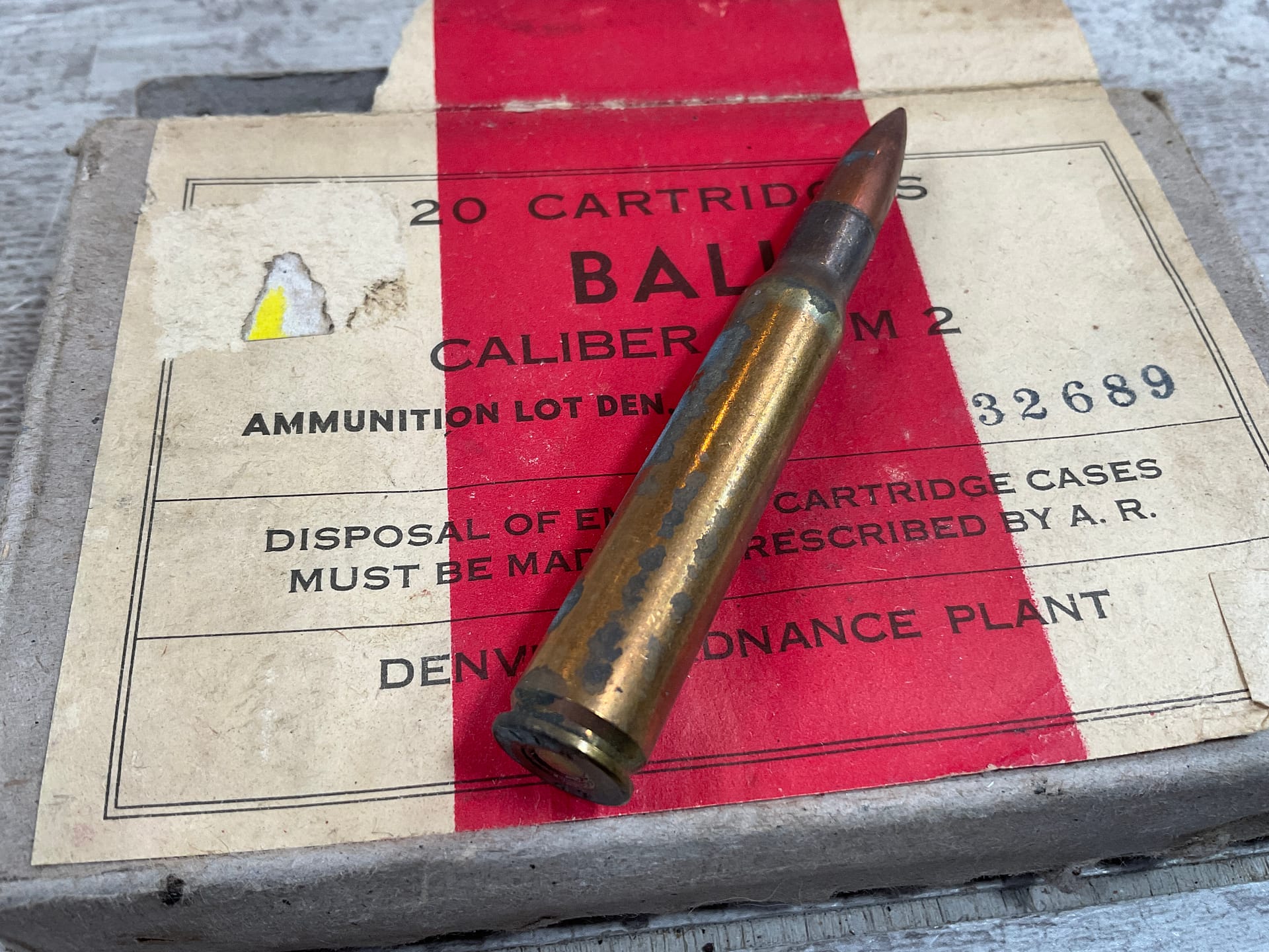 DENVER ORDNANCE PLANT WWII .30 CALIBER BALL M2 AMMO 20 ROUNDS #3-02023 ...